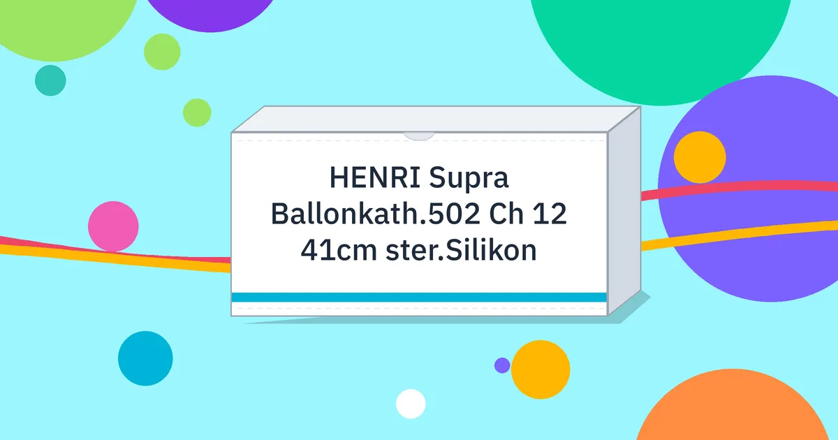 Symbolbild: Packung mit der Aufschrift HENRI Supra Ballonkath.502 Ch 12 41cm ster.Silikon (PZN 01399091) – Verfügbarkeit und Bezug in Apotheken in Frankfurt am Main