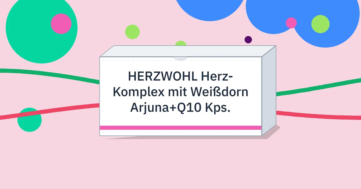 Symbolbild: Packung mit der Aufschrift HERZWOHL Herz-Komplex mit Weißdorn Arjuna+Q10 Kps. (PZN 19359583) – Verfügbarkeit und Bezug in Apotheken in Frankfurt am Main