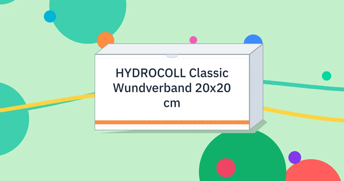Symbolbild: Packung mit der Aufschrift HYDROCOLL Classic Wundverband 20x20 cm (PZN 19412981) – Verfügbarkeit und Bezug in Apotheken in Frankfurt am Main