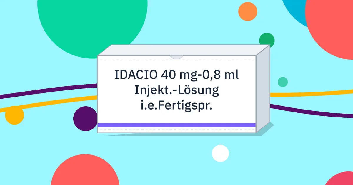 Symbolbild: Packung mit der Aufschrift IDACIO 40 mg-0,8 ml Injekt.-Lösung i.e.Fertigspr. (PZN 17598906) – Verfügbarkeit und Bezug in Apotheken in Frankfurt am Main