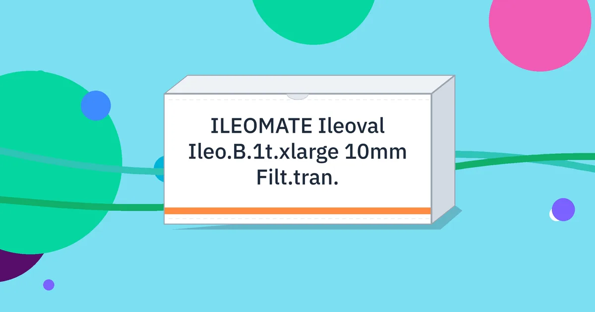 Symbolbild: Packung mit der Aufschrift ILEOMATE Ileoval Ileo.B.1t.xlarge 10mm Filt.tran. (PZN 03740973) – Verfügbarkeit und Bezug in Apotheken in Frankfurt am Main