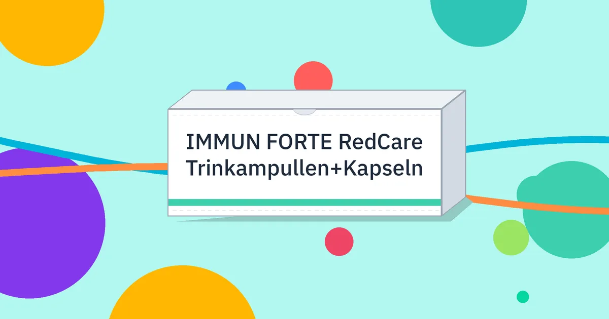 Symbolbild: Packung mit der Aufschrift IMMUN FORTE RedCare Trinkampullen+Kapseln (PZN 19196431) – Verfügbarkeit und Bezug in Apotheken in Frankfurt am Main