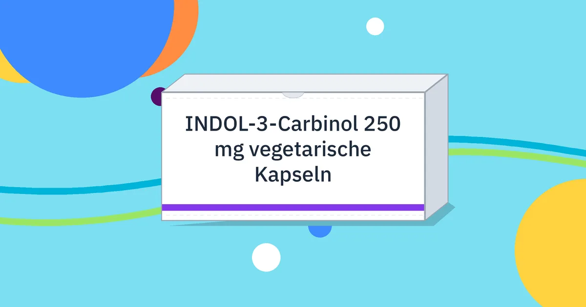Symbolbild: Packung mit der Aufschrift INDOL-3-Carbinol 250 mg vegetarische Kapseln (PZN 00701553) – Verfügbarkeit und Bezug in Apotheken in Frankfurt am Main