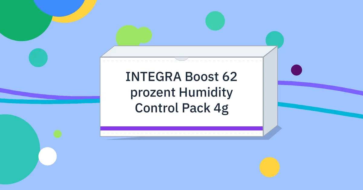 Symbolbild: Packung mit der Aufschrift INTEGRA Boost 62 prozent Humidity Control Pack 4g (PZN 20110908) – Verfügbarkeit und Bezug in Apotheken in Frankfurt am Main