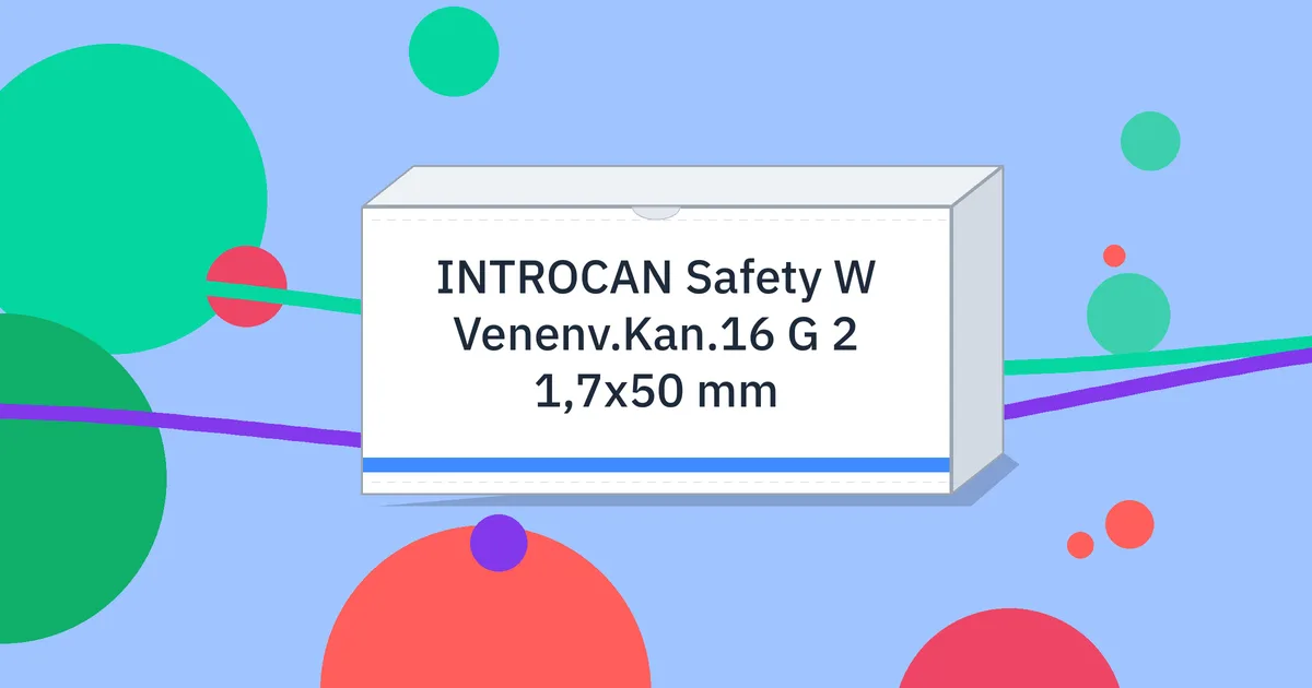 Symbolbild: Packung mit der Aufschrift INTROCAN Safety W Venenv.Kan.16 G 2 1,7x50 mm (PZN 20345244) – Verfügbarkeit und Bezug in Apotheken in Frankfurt am Main