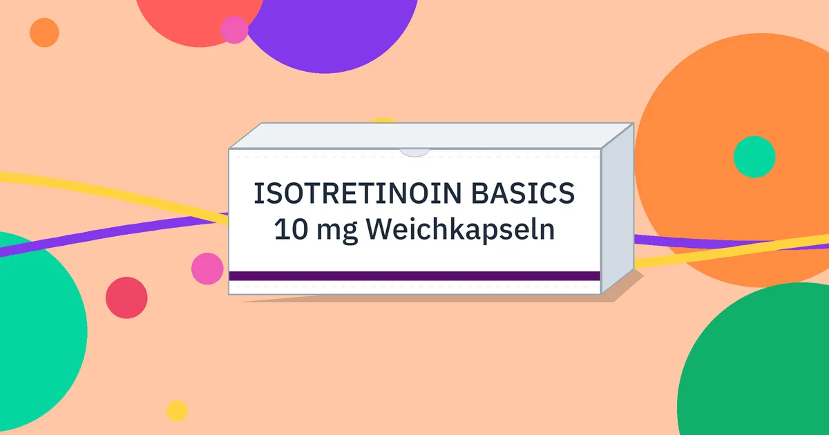 Symbolbild: Packung mit der Aufschrift ISOTRETINOIN BASICS 10 mg Weichkapseln (PZN 13426829) – Verfügbarkeit und Bezug in Apotheken in Frankfurt am Main