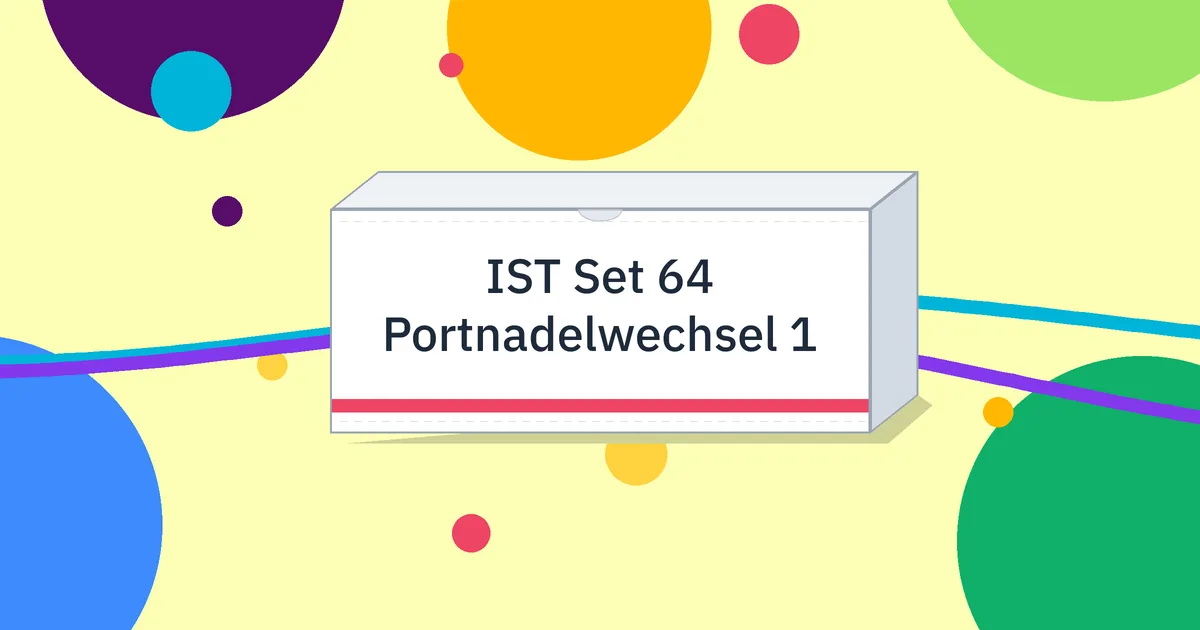 Symbolbild: Packung mit der Aufschrift IST Set 64 Portnadelwechsel 1 (PZN 20601888) – Verfügbarkeit und Bezug in Apotheken in Frankfurt am Main