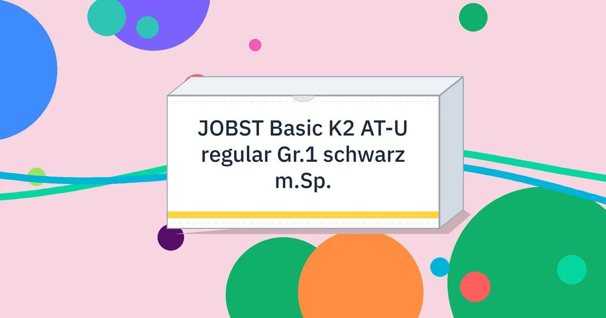 Symbolbild: Packung mit der Aufschrift JOBST Basic K2 AT-U regular Gr.1 schwarz m.Sp. (PZN 15312277) – Verfügbarkeit und Bezug in Apotheken in Frankfurt am Main