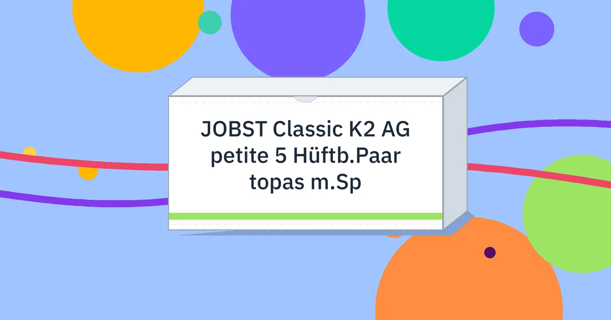 Symbolbild: Packung mit der Aufschrift JOBST Classic K2 AG petite 5 Hüftb.Paar topas m.Sp (PZN 13065018) – Verfügbarkeit und Bezug in Apotheken in Frankfurt am Main