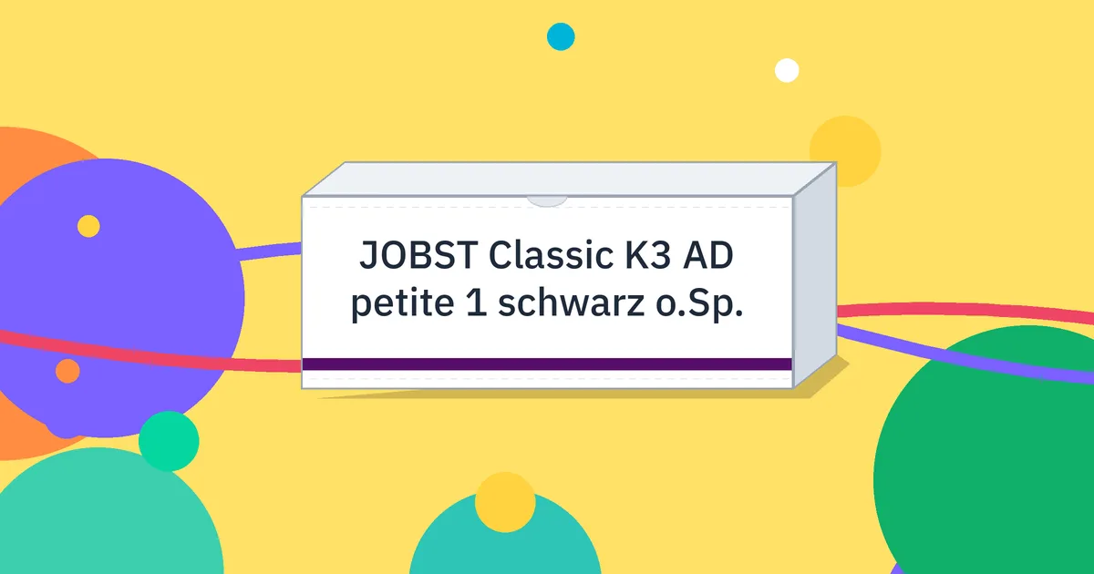 Symbolbild: Packung mit der Aufschrift JOBST Classic K3 AD petite 1 schwarz o.Sp. (PZN 13070597) – Verfügbarkeit und Bezug in Apotheken in Frankfurt am Main