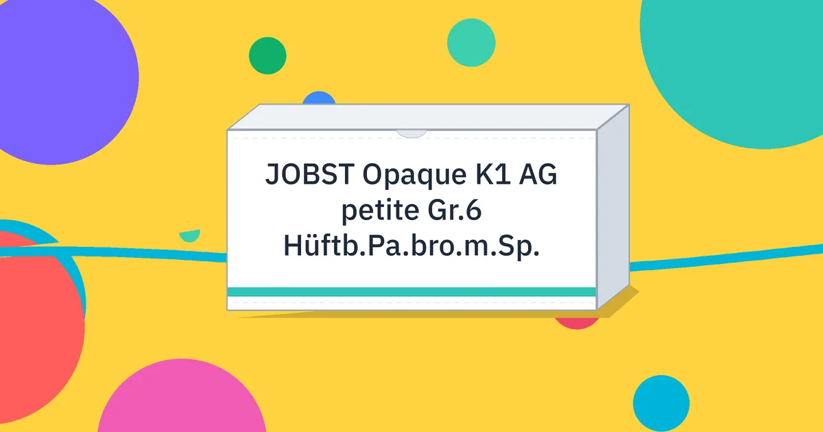 Symbolbild: Packung mit der Aufschrift JOBST Opaque K1 AG petite Gr.6 Hüftb.Pa.bro.m.Sp. (PZN 13098236) – Verfügbarkeit und Bezug in Apotheken in Frankfurt am Main