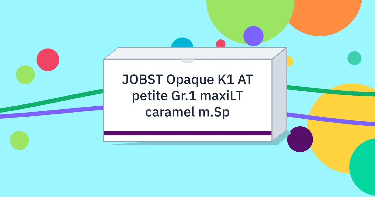 Symbolbild: Packung mit der Aufschrift JOBST Opaque K1 AT petite Gr.1 maxiLT caramel m.Sp (PZN 13102570) – Verfügbarkeit und Bezug in Apotheken in Frankfurt am Main