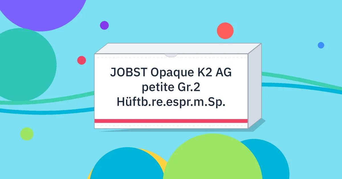 Symbolbild: Packung mit der Aufschrift JOBST Opaque K2 AG petite Gr.2 Hüftb.re.espr.m.Sp. (PZN 16288575) – Verfügbarkeit und Bezug in Apotheken in Frankfurt am Main