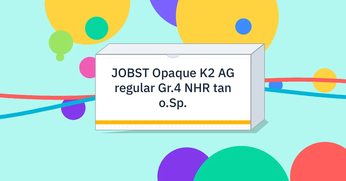 Symbolbild: Packung mit der Aufschrift JOBST Opaque K2 AG regular Gr.4 NHR tan o.Sp. (PZN 16280993) – Verfügbarkeit und Bezug in Apotheken in Frankfurt am Main