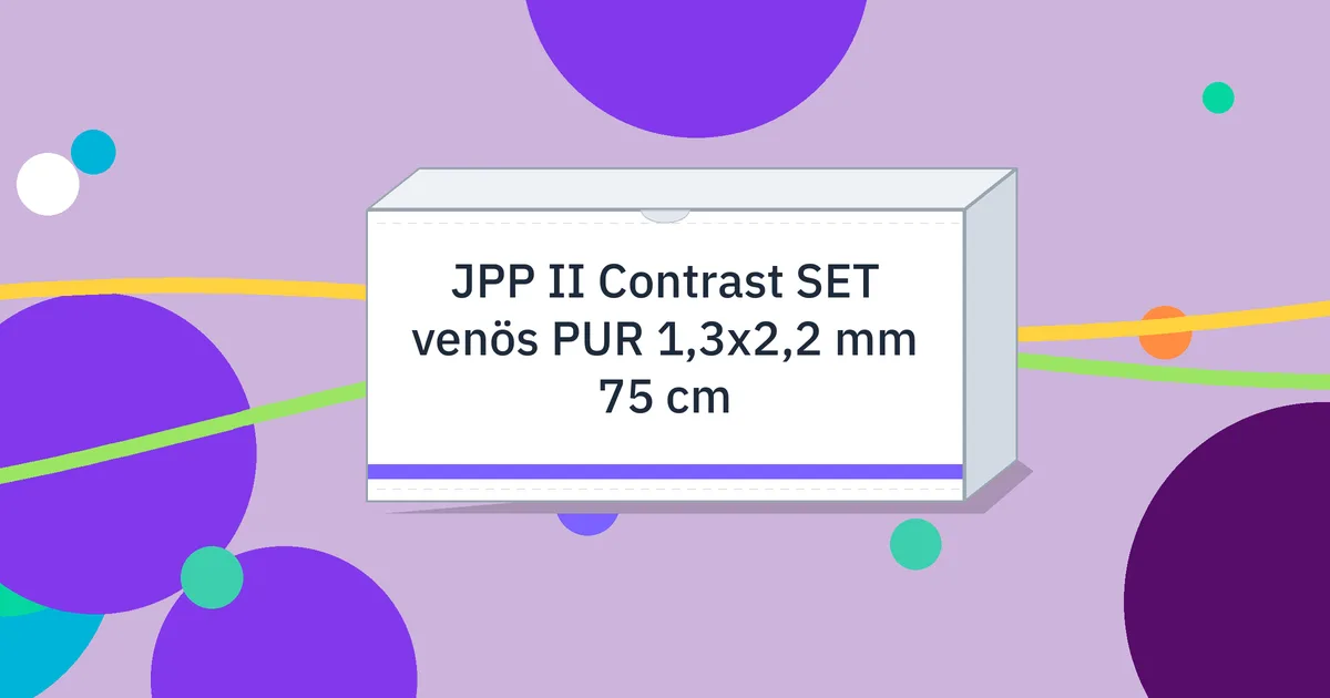 Symbolbild: Packung mit der Aufschrift JPP II Contrast SET venös PUR 1,3x2,2 mm 75 cm (PZN 07591435) – Verfügbarkeit und Bezug in Apotheken in Frankfurt am Main