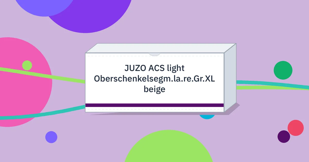 Symbolbild: Packung mit der Aufschrift JUZO ACS light Oberschenkelsegm.la.re.Gr.XL beige (PZN 13885738) – Verfügbarkeit und Bezug in Apotheken in Frankfurt am Main