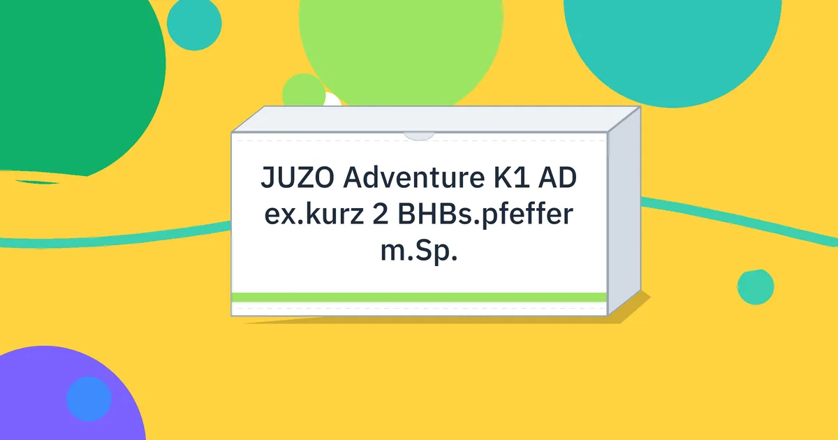 Symbolbild: Packung mit der Aufschrift JUZO Adventure K1 AD ex.kurz 2 BHBs.pfeffer m.Sp. (PZN 15496596) – Verfügbarkeit und Bezug in Apotheken in Frankfurt am Main