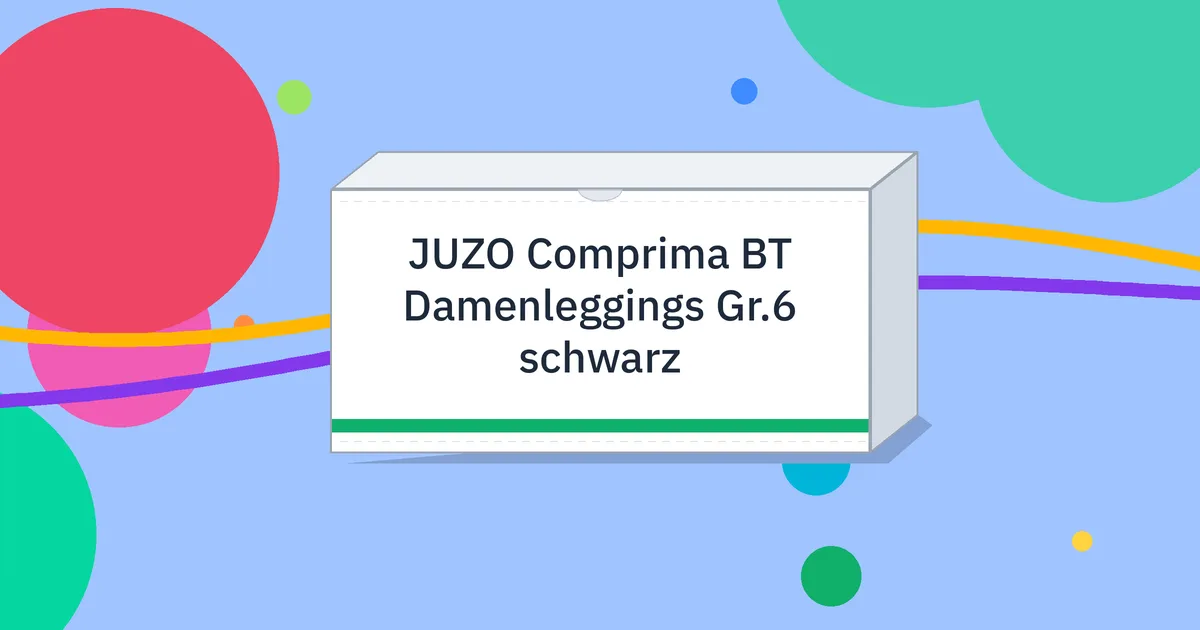Symbolbild: Packung mit der Aufschrift JUZO Comprima BT Damenleggings Gr.6 schwarz (PZN 20781614) – Verfügbarkeit und Bezug in Apotheken in Frankfurt am Main