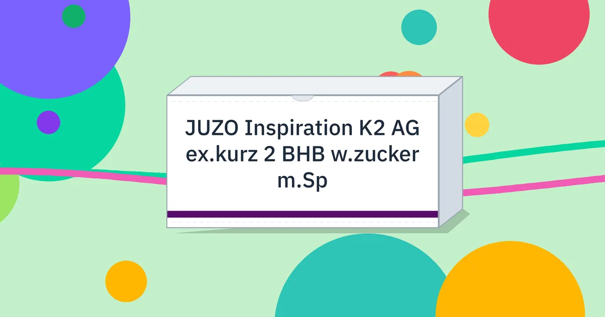 Symbolbild: Packung mit der Aufschrift JUZO Inspiration K2 AG ex.kurz 2 BHB w.zucker m.Sp (PZN 14851003) – Verfügbarkeit und Bezug in Apotheken in Frankfurt am Main