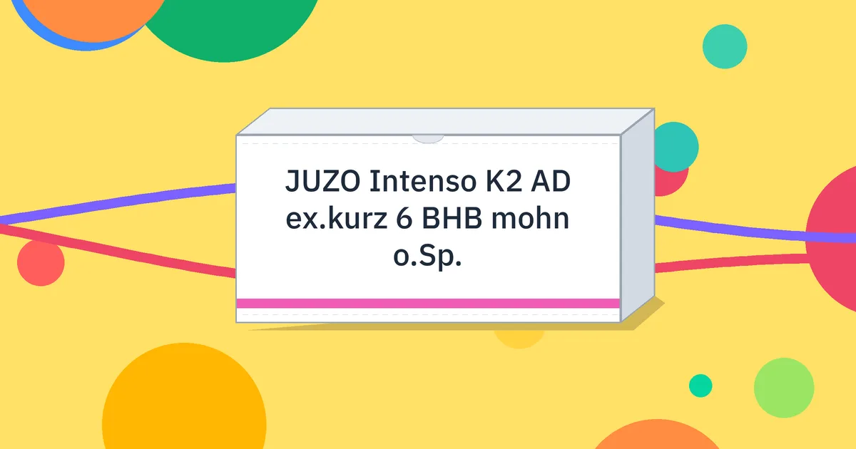 Symbolbild: Packung mit der Aufschrift JUZO Intenso K2 AD ex.kurz 6 BHB mohn o.Sp. (PZN 18625870) – Verfügbarkeit und Bezug in Apotheken in Frankfurt am Main
