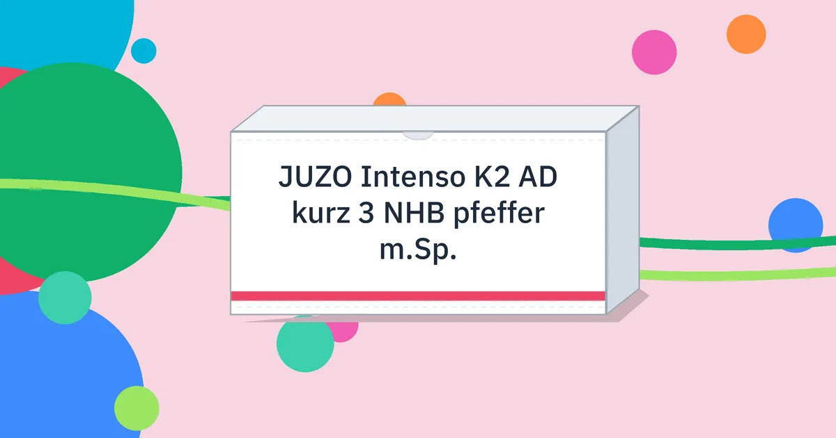 Symbolbild: Packung mit der Aufschrift JUZO Intenso K2 AD kurz 3 NHB pfeffer m.Sp. (PZN 18610822) – Verfügbarkeit und Bezug in Apotheken in Frankfurt am Main