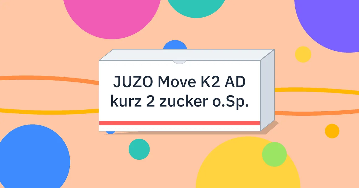 Symbolbild: Packung mit der Aufschrift JUZO Move K2 AD kurz 2 zucker o.Sp. (PZN 18509081) – Verfügbarkeit und Bezug in Apotheken in Frankfurt am Main