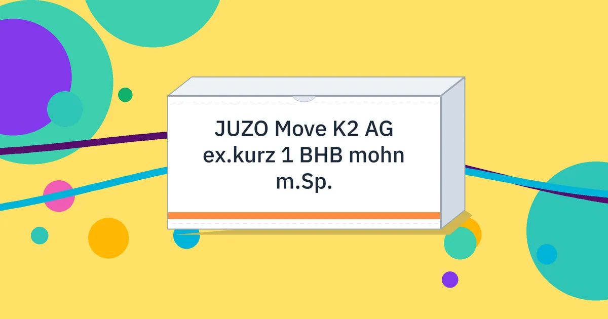 Symbolbild: Packung mit der Aufschrift JUZO Move K2 AG ex.kurz 1 BHB mohn m.Sp. (PZN 18563703) – Verfügbarkeit und Bezug in Apotheken in Frankfurt am Main