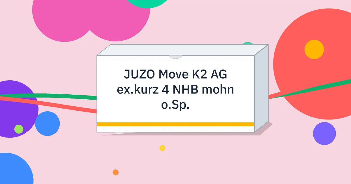 Symbolbild: Packung mit der Aufschrift JUZO Move K2 AG ex.kurz 4 NHB mohn o.Sp. (PZN 18565346) – Verfügbarkeit und Bezug in Apotheken in Frankfurt am Main