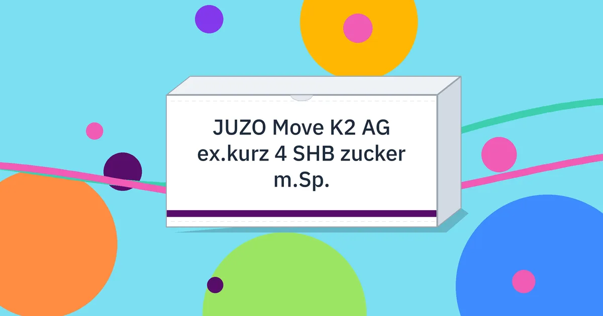 Symbolbild: Packung mit der Aufschrift JUZO Move K2 AG ex.kurz 4 SHB zucker m.Sp. (PZN 18531815) – Verfügbarkeit und Bezug in Apotheken in Frankfurt am Main