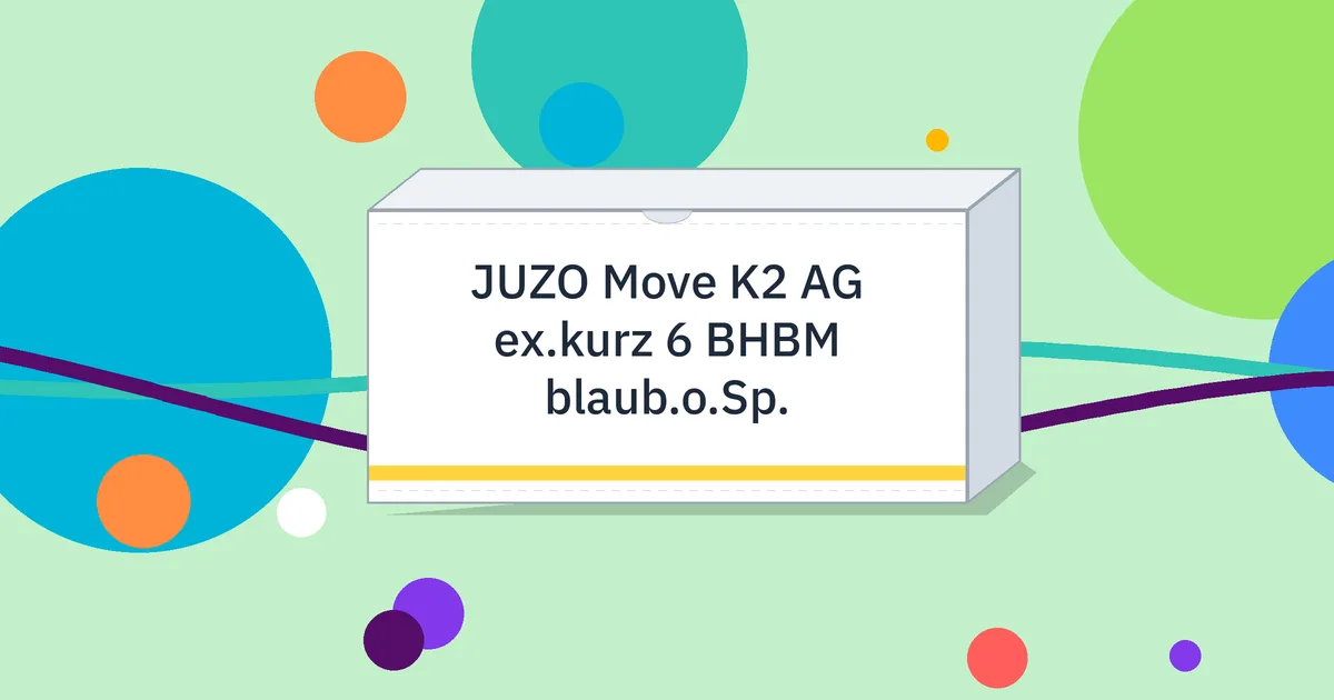 Symbolbild: Packung mit der Aufschrift JUZO Move K2 AG ex.kurz 6 BHBM blaub.o.Sp. (PZN 18566110) – Verfügbarkeit und Bezug in Apotheken in Frankfurt am Main