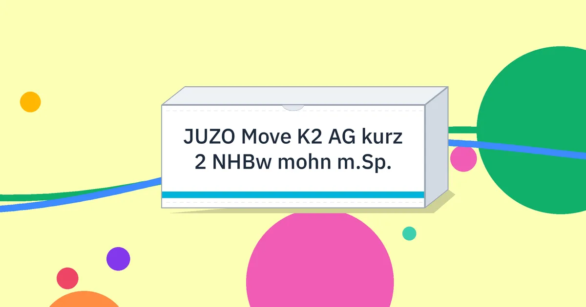 Symbolbild: Packung mit der Aufschrift JUZO Move K2 AG kurz 2 NHBw mohn m.Sp. (PZN 18558688) – Verfügbarkeit und Bezug in Apotheken in Frankfurt am Main