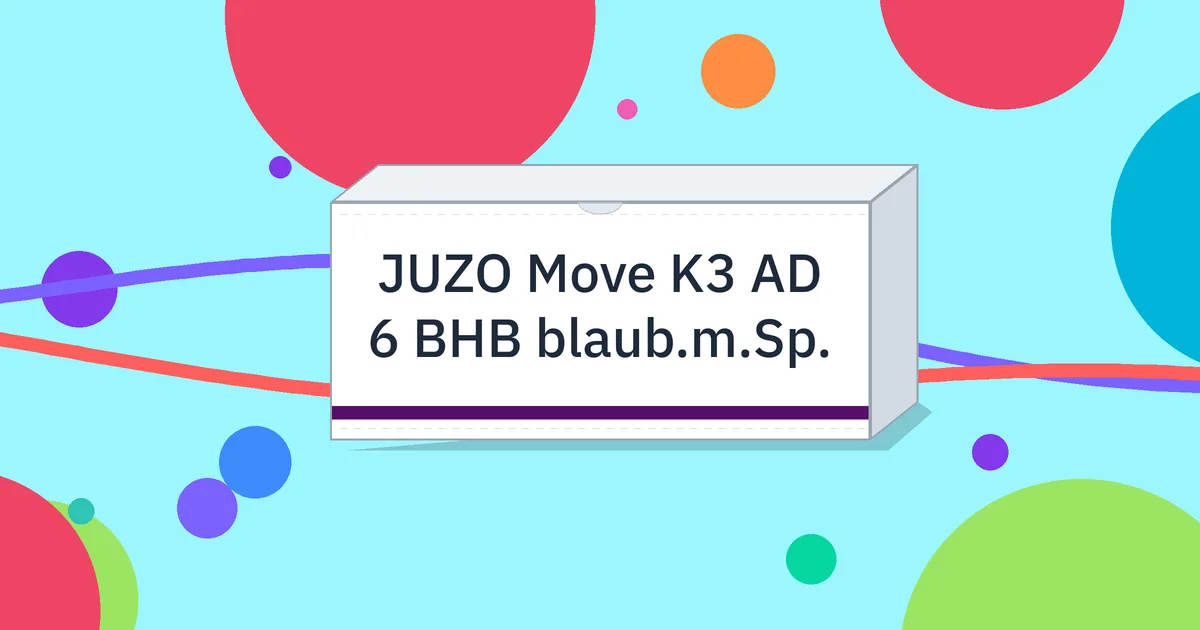 Symbolbild: Packung mit der Aufschrift JUZO Move K3 AD 6 BHB blaub.m.Sp. (PZN 18570956) – Verfügbarkeit und Bezug in Apotheken in Frankfurt am Main