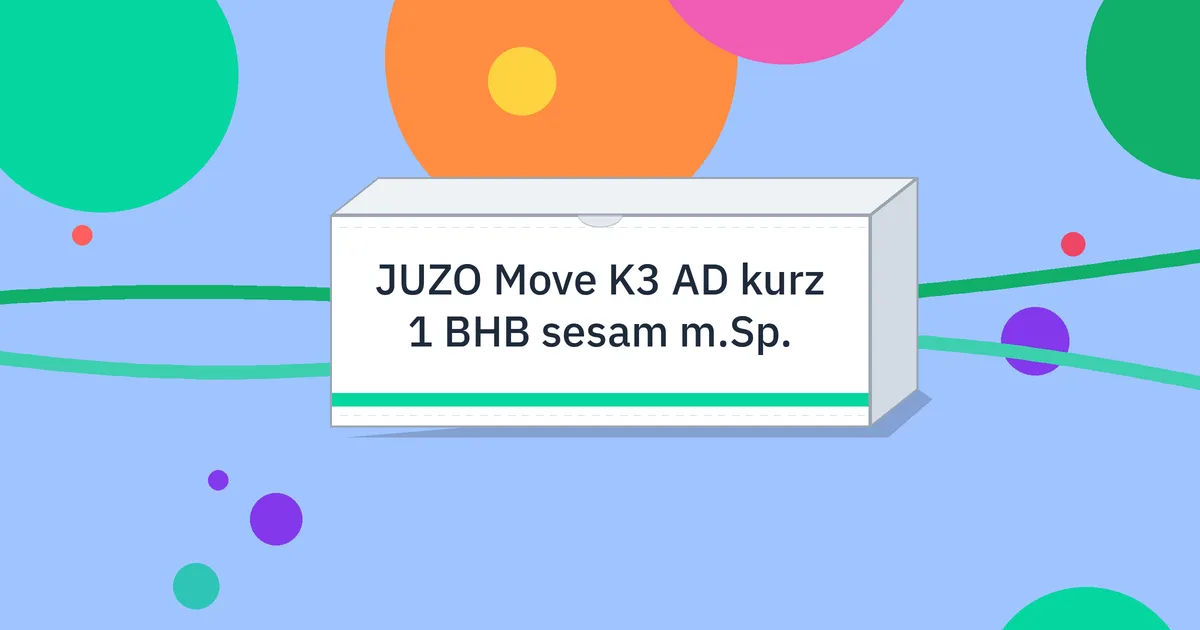 Symbolbild: Packung mit der Aufschrift JUZO Move K3 AD kurz 1 BHB sesam m.Sp. (PZN 18568422) – Verfügbarkeit und Bezug in Apotheken in Frankfurt am Main