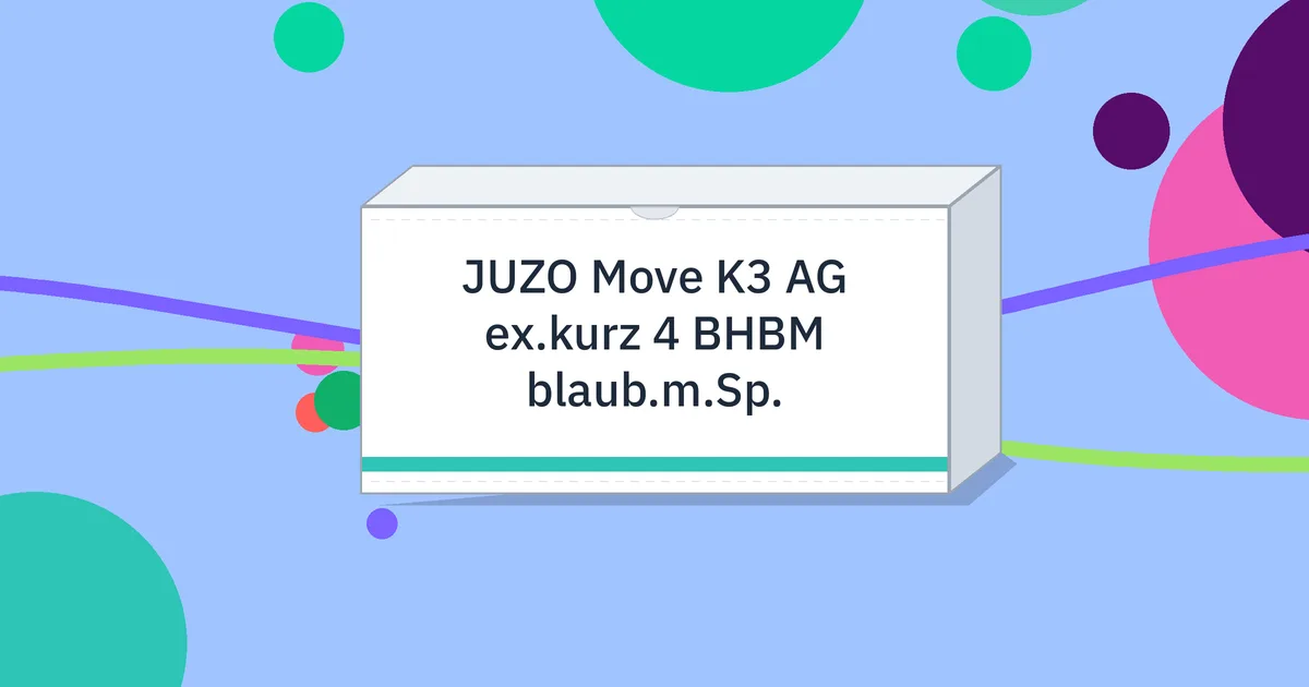 Symbolbild: Packung mit der Aufschrift JUZO Move K3 AG ex.kurz 4 BHBM blaub.m.Sp. (PZN 18595821) – Verfügbarkeit und Bezug in Apotheken in Frankfurt am Main