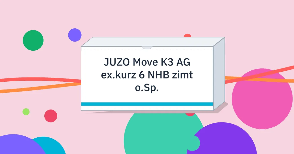 Symbolbild: Packung mit der Aufschrift JUZO Move K3 AG ex.kurz 6 NHB zimt o.Sp. (PZN 18585142) – Verfügbarkeit und Bezug in Apotheken in Frankfurt am Main