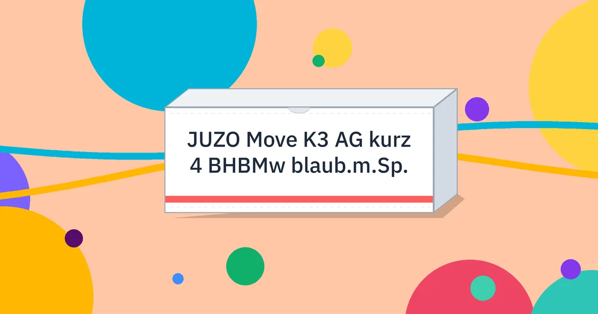 Symbolbild: Packung mit der Aufschrift JUZO Move K3 AG kurz 4 BHBMw blaub.m.Sp. (PZN 18592099) – Verfügbarkeit und Bezug in Apotheken in Frankfurt am Main