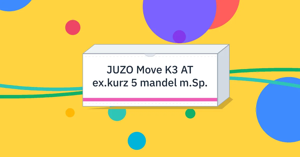 Symbolbild: Packung mit der Aufschrift JUZO Move K3 AT ex.kurz 5 mandel m.Sp. (PZN 20680209) – Verfügbarkeit und Bezug in Apotheken in Frankfurt am Main