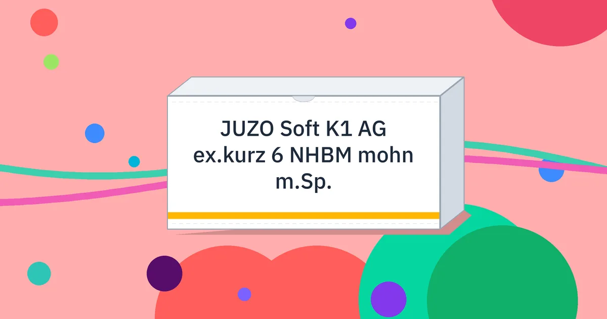 Symbolbild: Packung mit der Aufschrift JUZO Soft K1 AG ex.kurz 6 NHBM mohn m.Sp. (PZN 15018158) – Verfügbarkeit und Bezug in Apotheken in Frankfurt am Main