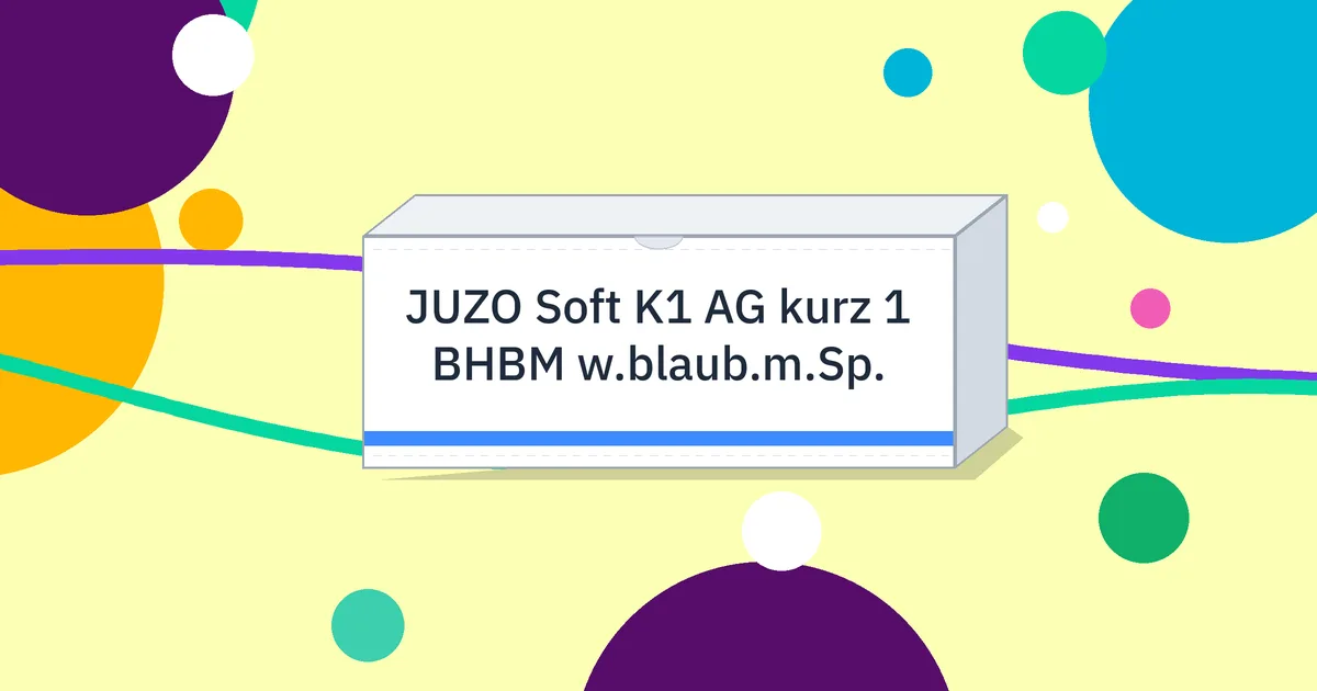 Symbolbild: Packung mit der Aufschrift JUZO Soft K1 AG kurz 1 BHBM w.blaub.m.Sp. (PZN 14863638) – Verfügbarkeit und Bezug in Apotheken in Frankfurt am Main