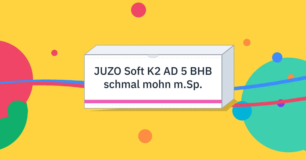 Symbolbild: Packung mit der Aufschrift JUZO Soft K2 AD 5 BHB schmal mohn m.Sp. (PZN 15465354) – Verfügbarkeit und Bezug in Apotheken in Frankfurt am Main