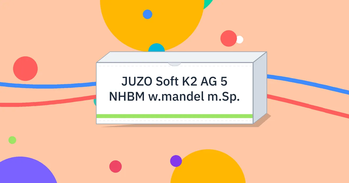 Symbolbild: Packung mit der Aufschrift JUZO Soft K2 AG 5 NHBM w.mandel m.Sp. (PZN 15019229) – Verfügbarkeit und Bezug in Apotheken in Frankfurt am Main