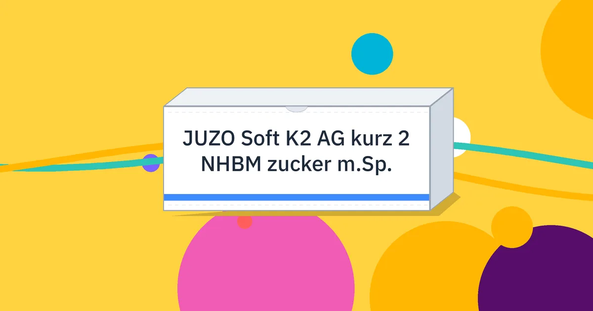Symbolbild: Packung mit der Aufschrift JUZO Soft K2 AG kurz 2 NHBM zucker m.Sp. (PZN 15020066) – Verfügbarkeit und Bezug in Apotheken in Frankfurt am Main