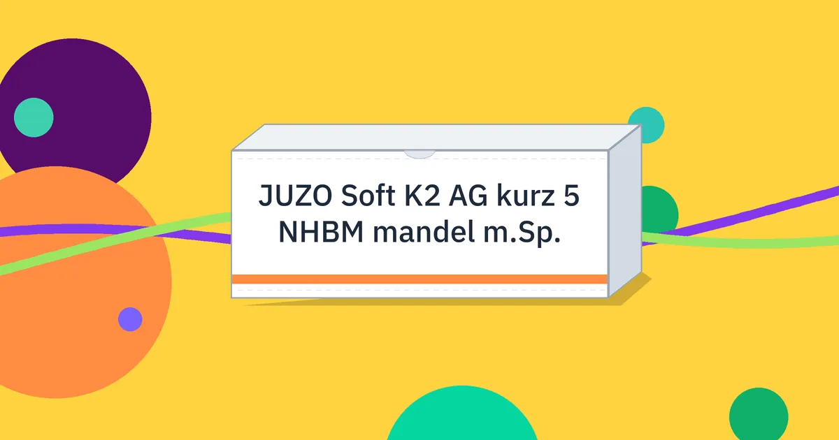 Symbolbild: Packung mit der Aufschrift JUZO Soft K2 AG kurz 5 NHBM mandel m.Sp. (PZN 14998516) – Verfügbarkeit und Bezug in Apotheken in Frankfurt am Main