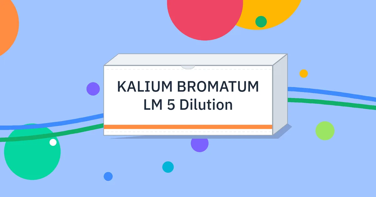 Symbolbild: Packung mit der Aufschrift KALIUM BROMATUM LM 5 Dilution (PZN 12917821) – Verfügbarkeit und Bezug in Apotheken in Frankfurt am Main