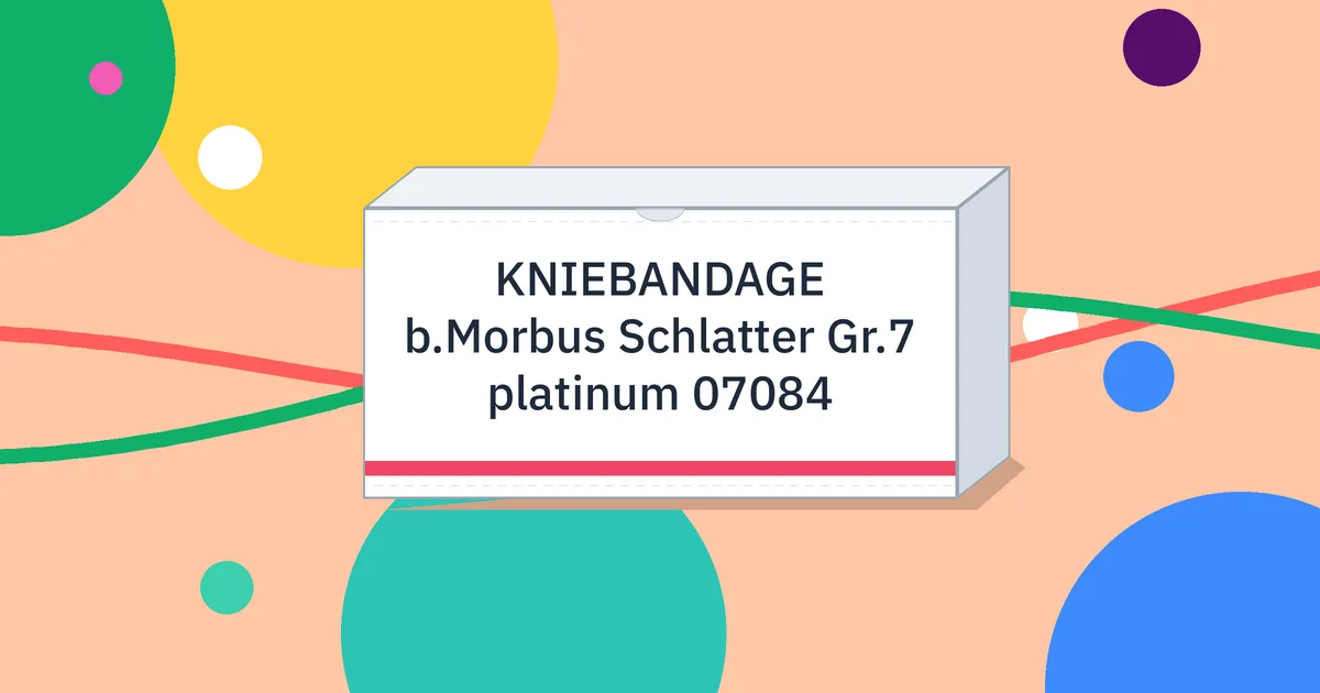 Symbolbild: Packung mit der Aufschrift KNIEBANDAGE b.Morbus Schlatter Gr.7 platinum 07084 (PZN 06826735) – Verfügbarkeit und Bezug in Apotheken in Frankfurt am Main