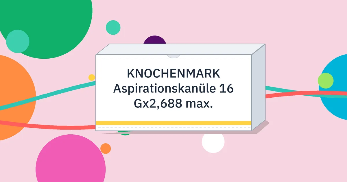 Symbolbild: Packung mit der Aufschrift KNOCHENMARK Aspirationskanüle 16 Gx2,688 max. (PZN 04503399) – Verfügbarkeit und Bezug in Apotheken in Frankfurt am Main