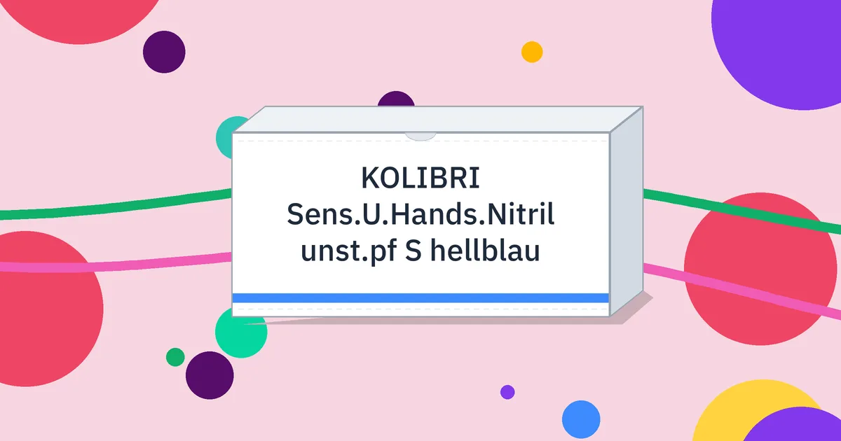 Symbolbild: Packung mit der Aufschrift KOLIBRI Sens.U.Hands.Nitril unst.pf S hellblau (PZN 20331259) – Verfügbarkeit und Bezug in Apotheken in Frankfurt am Main