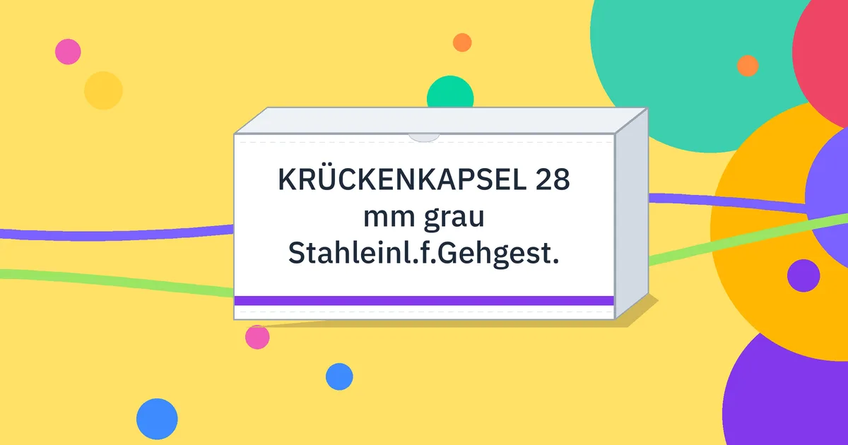 Symbolbild: Packung mit der Aufschrift KRÜCKENKAPSEL 28 mm grau Stahleinl.f.Gehgest. (PZN 04433279) – Verfügbarkeit und Bezug in Apotheken in Frankfurt am Main