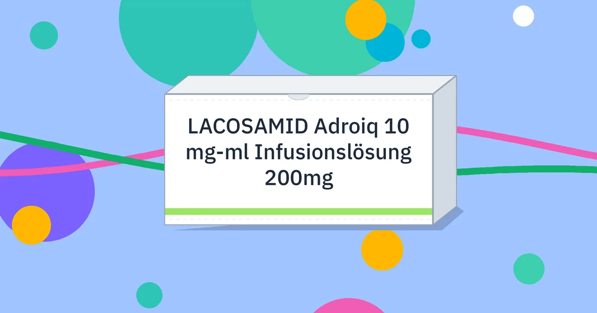 Symbolbild: Packung mit der Aufschrift LACOSAMID Adroiq 10 mg-ml Infusionslösung 200mg (PZN 18908438) – Verfügbarkeit und Bezug in Apotheken in Frankfurt am Main