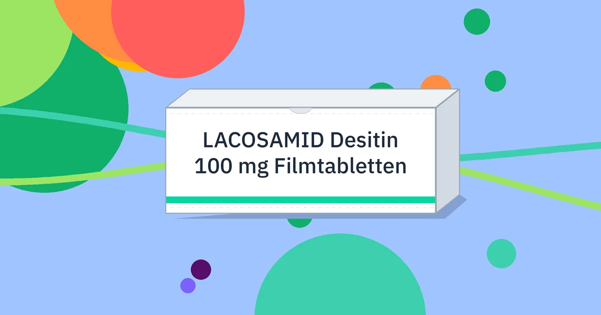 Symbolbild: Packung mit der Aufschrift LACOSAMID Desitin 100 mg Filmtabletten (PZN 17897247) – Verfügbarkeit und Bezug in Apotheken in Frankfurt am Main